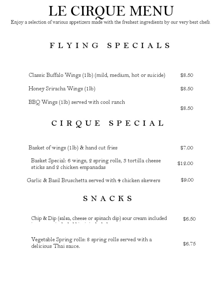 Le Cirque Menu | PDF
