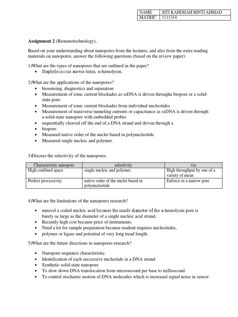 Bionanotechnology 2 Assigment | PDF