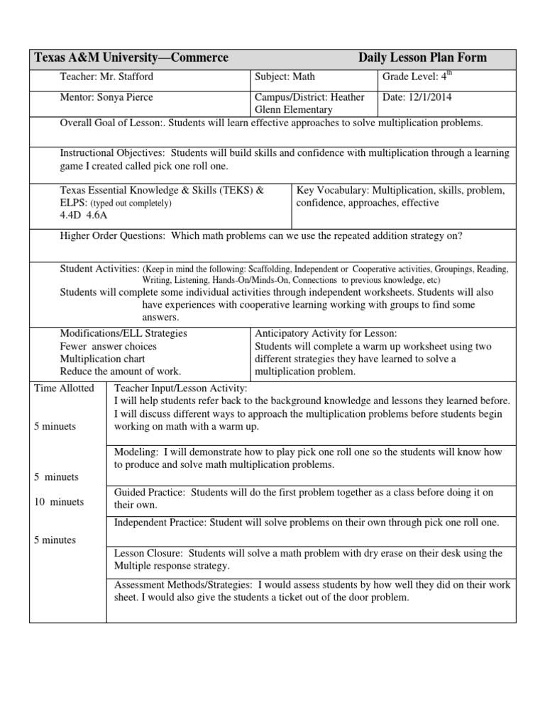 Lesson Plan 12-3-14 Math | PDF | Career & Growth