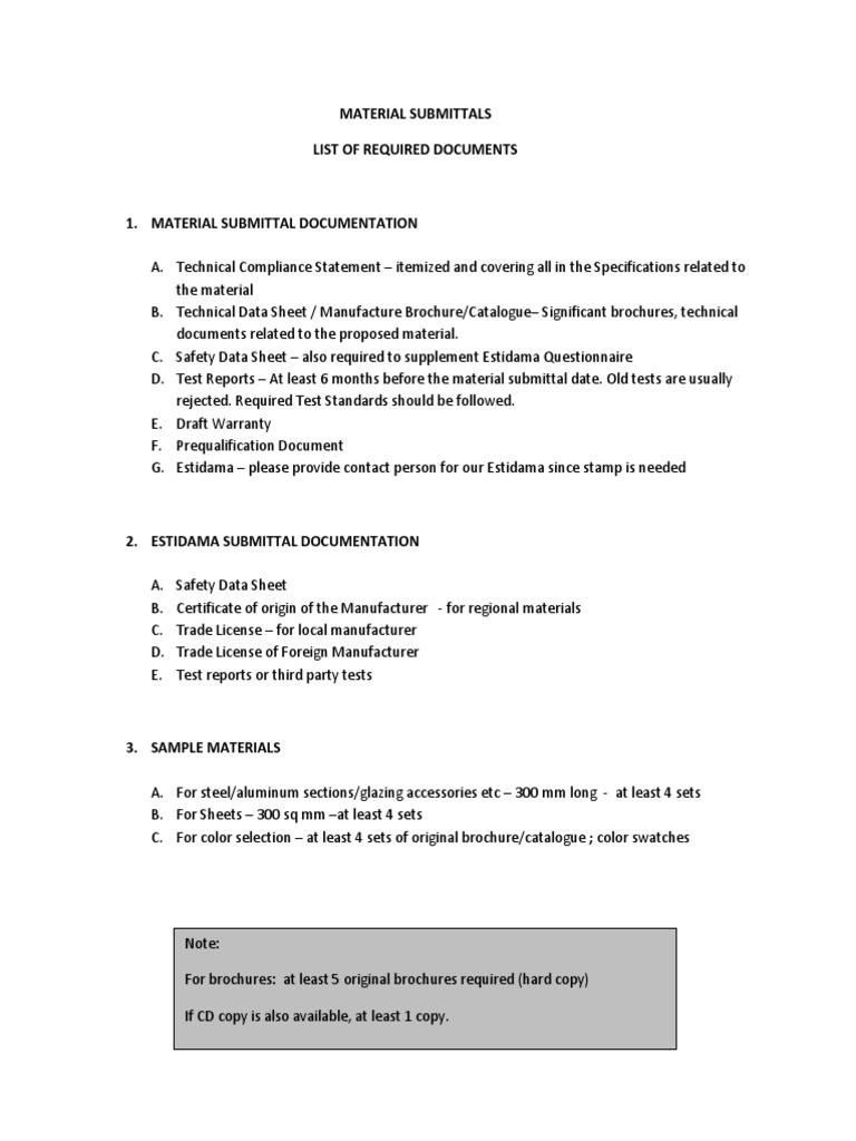 Material Submittal Requirements Guide | PDF