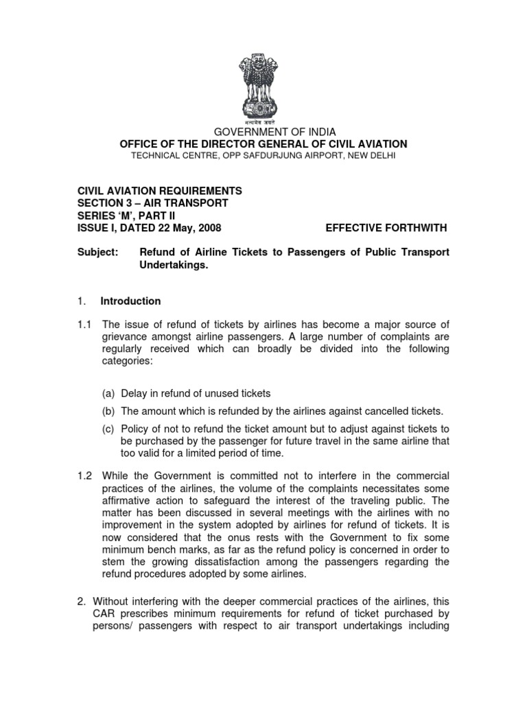 Minimum Requirements for Refund of Airline Tickets: Safeguarding ...