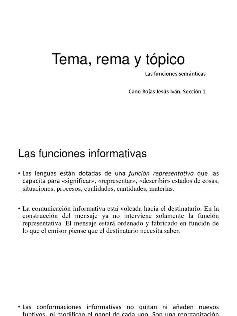 Tema, Rema y Tópico | PDF | Oración (Lingüística) | Semiótica
