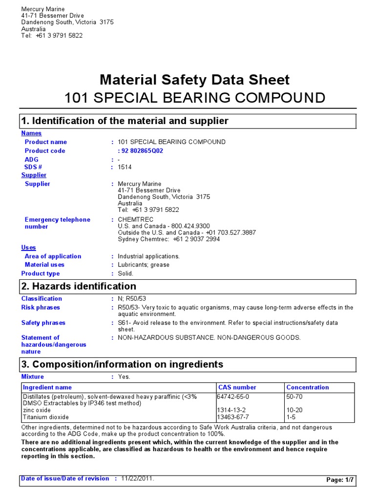 101 Special Bearing Compound | PDF | Toxicity | Breathing