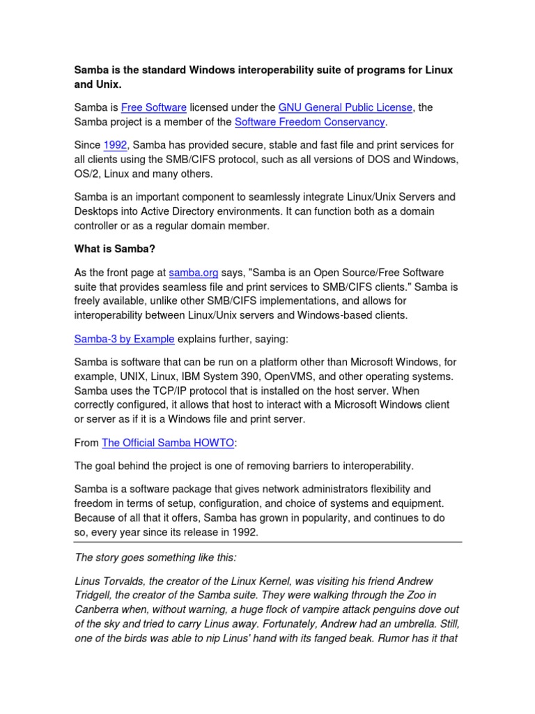 Samba Is The Standard Windows Interoperability Suite of Programs For Linux and Unix | PDF ...