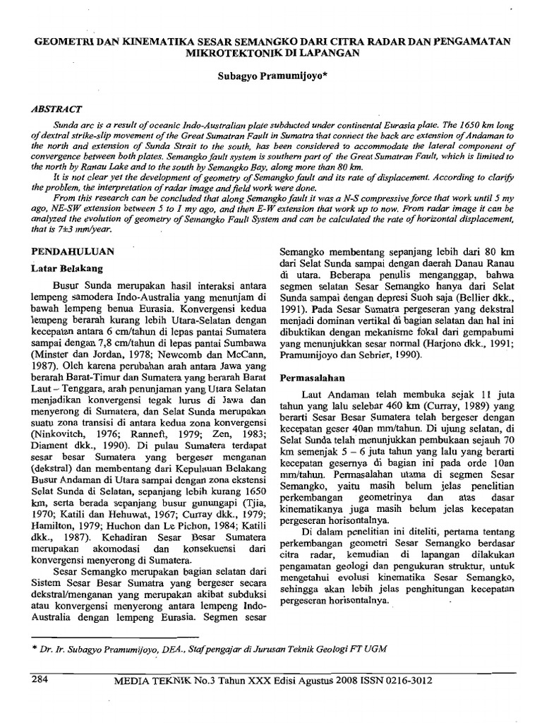 Geometri Dan Kinematika Sesar Semangko Dari Citra Radar Dan Pengamatan ...
