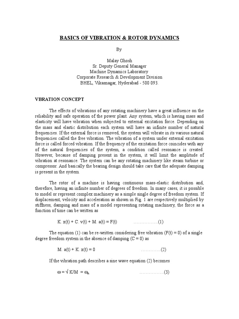 Basics of Vibrations - M Ghosh BHEL | PDF | Bearing (Mechanical) | Resonance