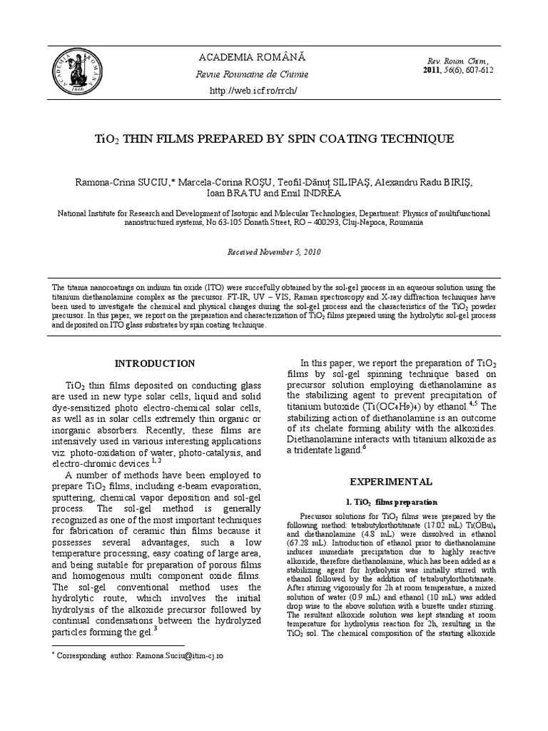 TiO2 Thin Films Prepared by Spin Coating Technique | PDF | Titanium ...