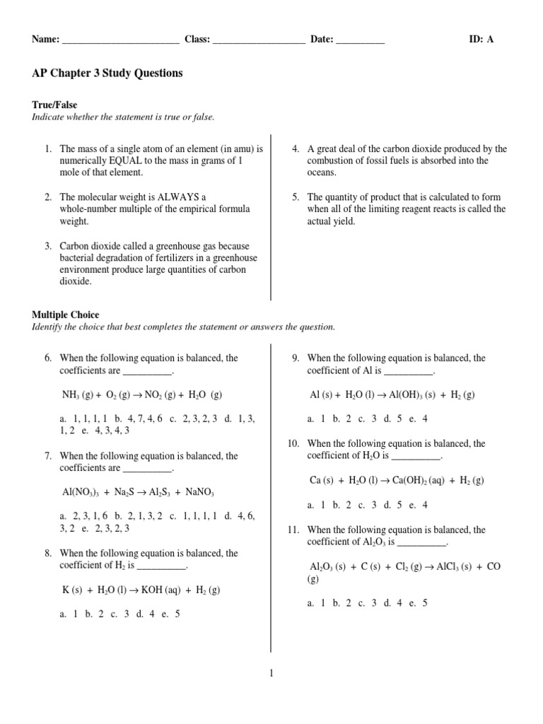 AP Chemistry Chapter 3 | PDF | Mole (Unit) | Carbon