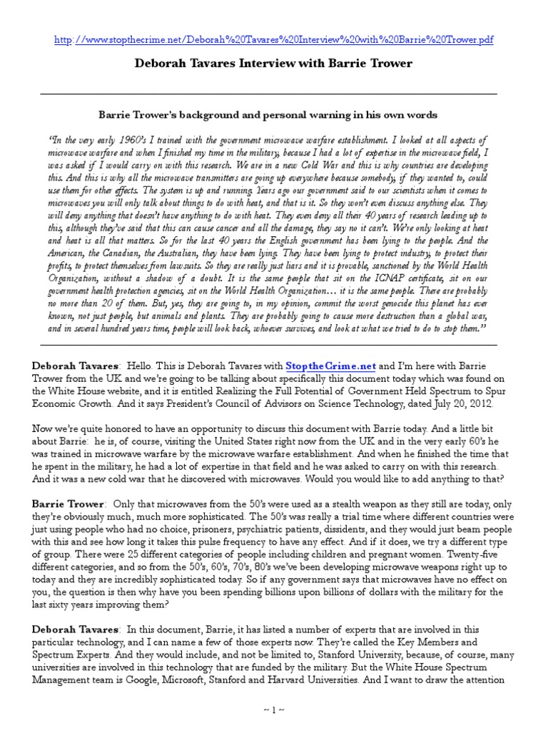 Deborah Tavares Interview With Barrie Trower | PDF | Microwave | Curriculum