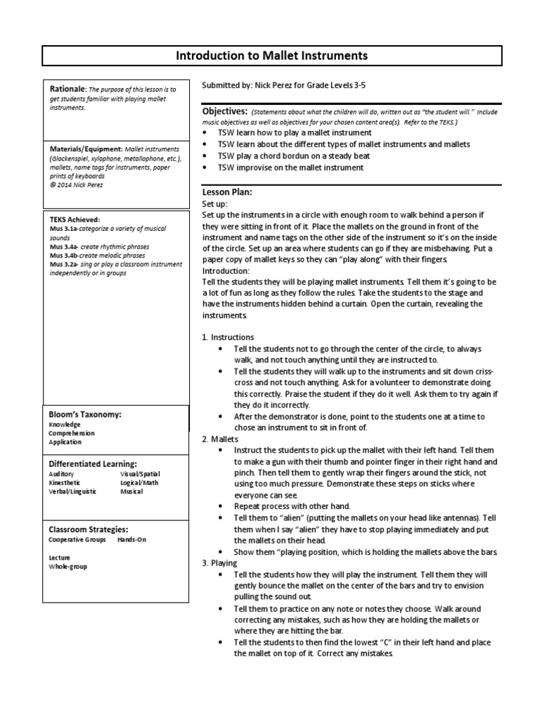 Introduction To Mallet Instruments | PDF | Teaching | Cognition
