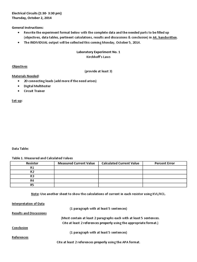 Electrical Circuits Lab Experiment Guide | PDF