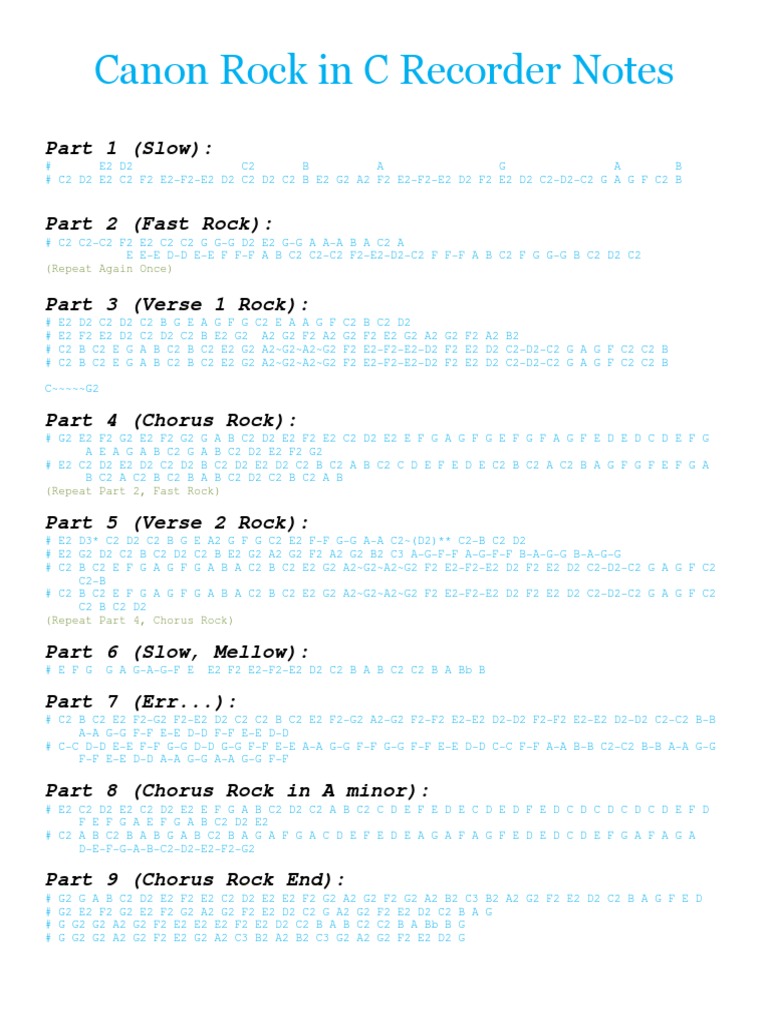 Canon Rock in C Recorder Notes Ebord | PDF