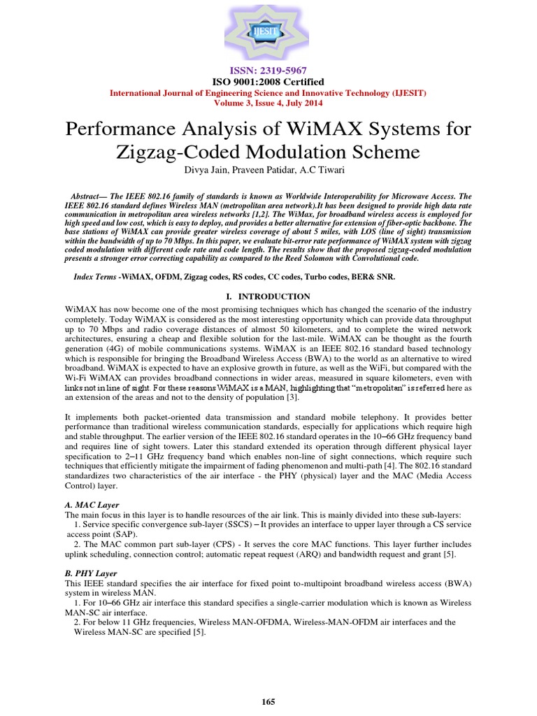 Performance Analysis of Wimax Systems For Zigzag-Coded Modulation Scheme | PDF | Orthogonal ...