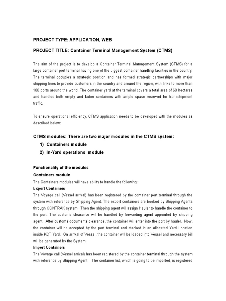 Container Terminal Management System | Download Free PDF | Cargo | Port