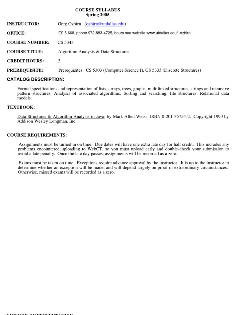 UT Dallas Syllabus For cs5343.501 05s Taught by Greg Ozbirn (Ozbirn) | PDF | Algorithms ...