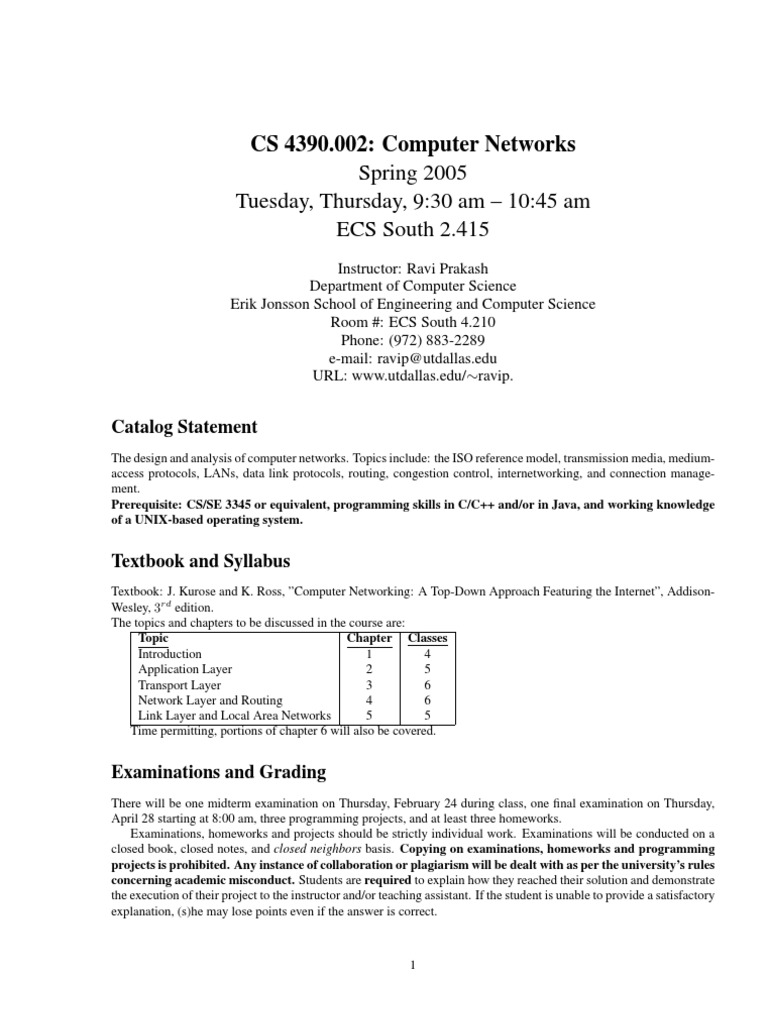 UT Dallas Syllabus For cs4390.002 05s Taught by Ravi Prakash (Ravip ...