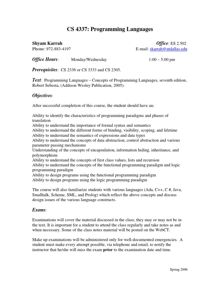 UT Dallas Syllabus For cs4337.501 06s Taught by Shyam Karrah (Skarrah ...