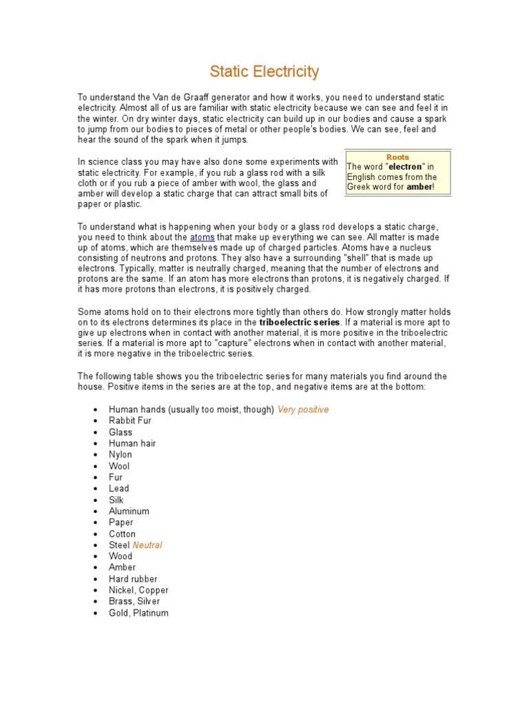 Static Electricity | PDF | Electric Charge | Electron