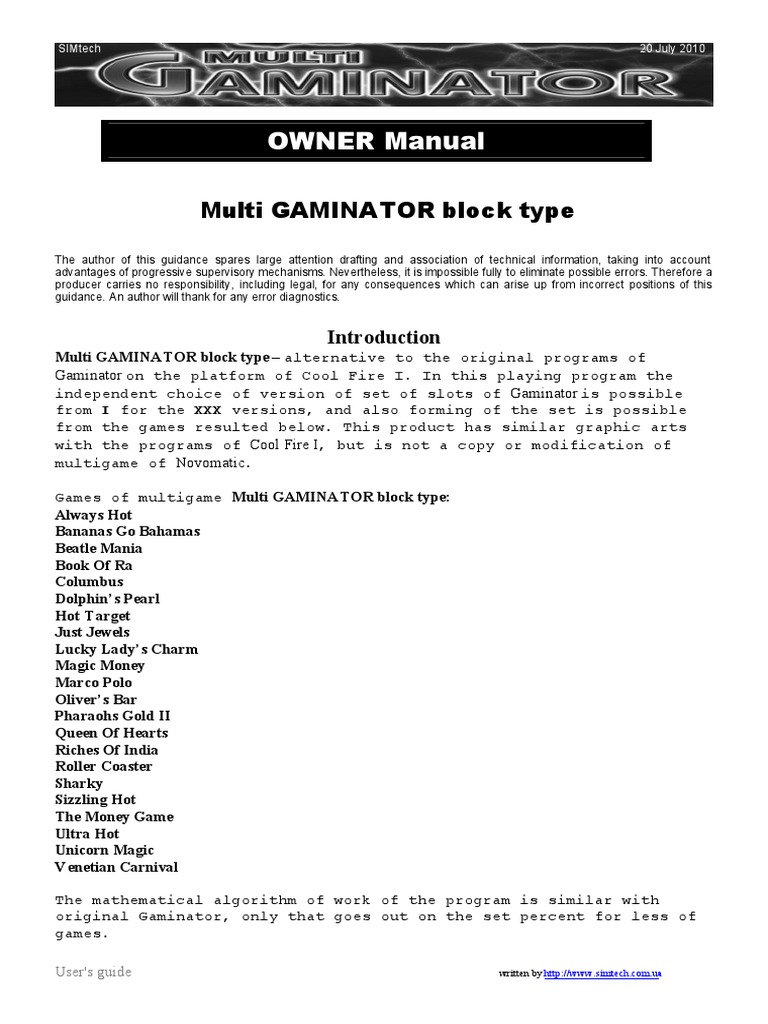 Multi Gaminator User's Guide | PDF | Electrical Connector | Computer ...