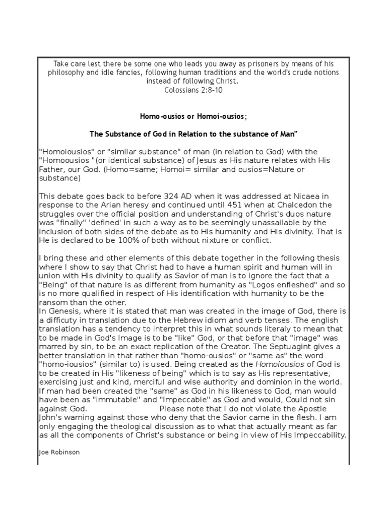 Homo Ousios or Homoi Ousios | PDF | Christology | Conceptions Of God