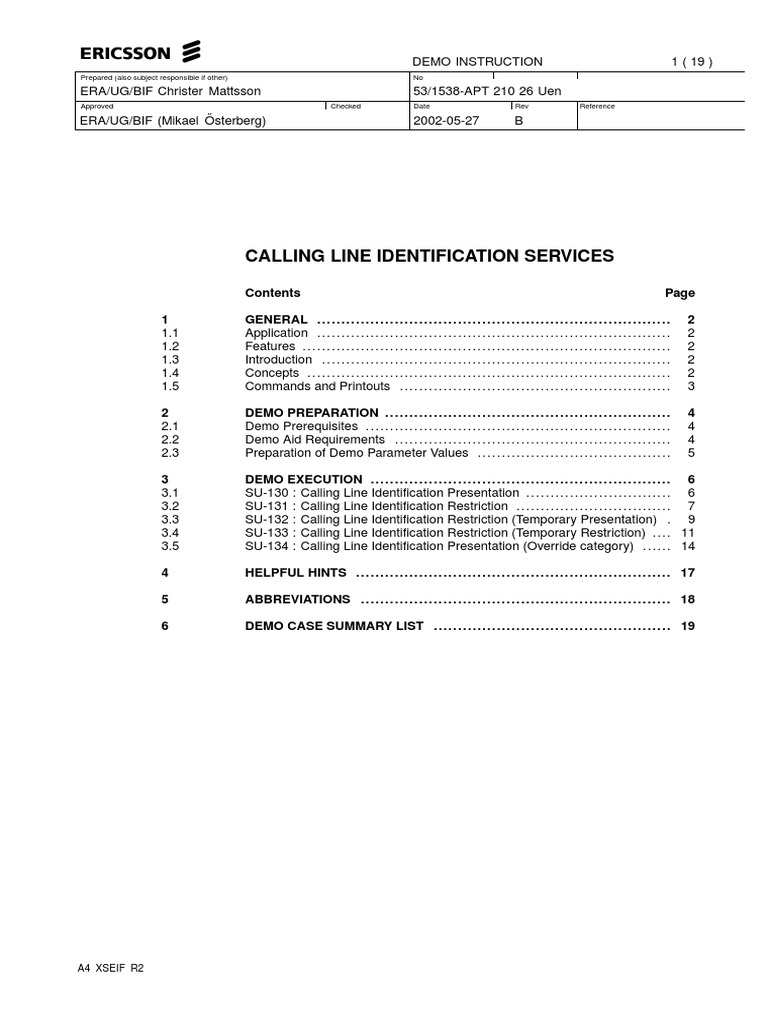 Calling Line Identification Services | PDF | Networks | Mobile Telecommunications