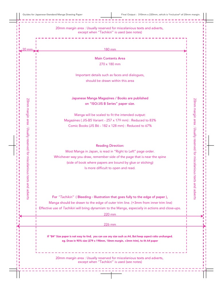 Guides For Japanese-Standard Manga Drawing Paper Final Output: 310mm X ...