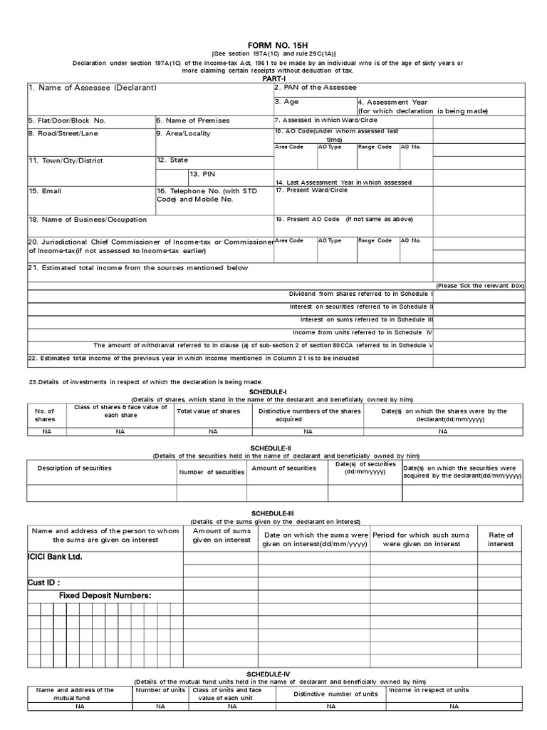 Form 15H | PDF | Securities (Finance) | Mutual Funds
