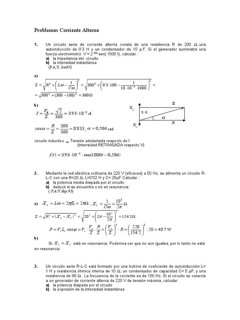 Problemas Corriente Alterna | PDF | Condensador | Corriente eléctrica
