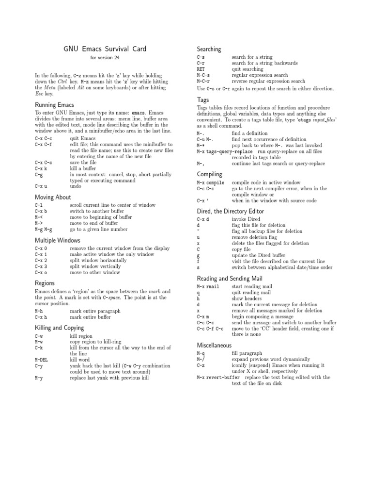 GNU Emacs Survival Card: Searching | PDF | String (Computer Science) | Computer Keyboard