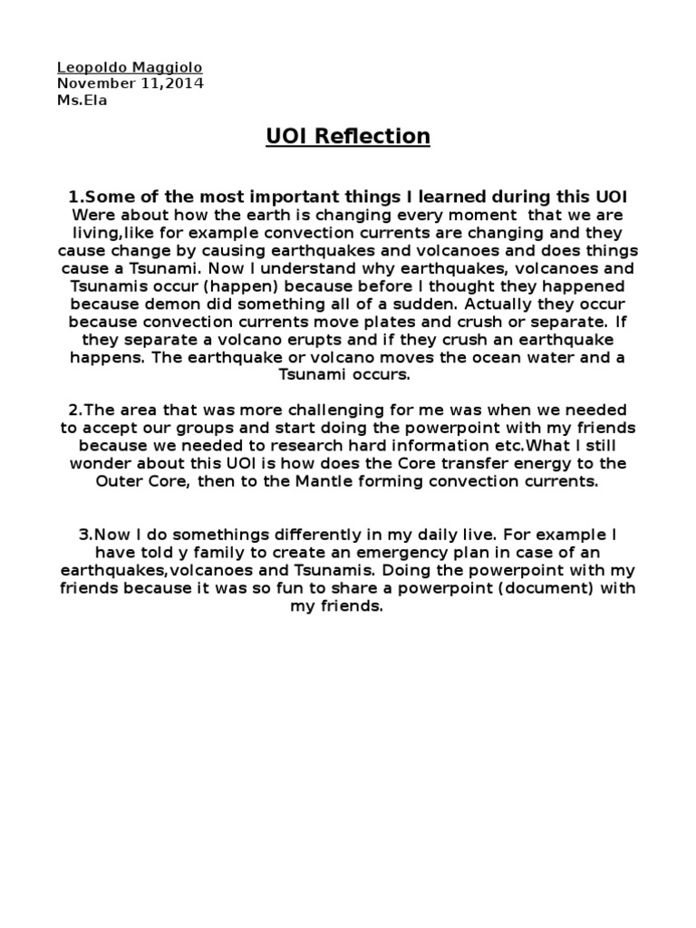 Uoi Reflection | PDF | Language Arts & Discipline | Science & Mathematics