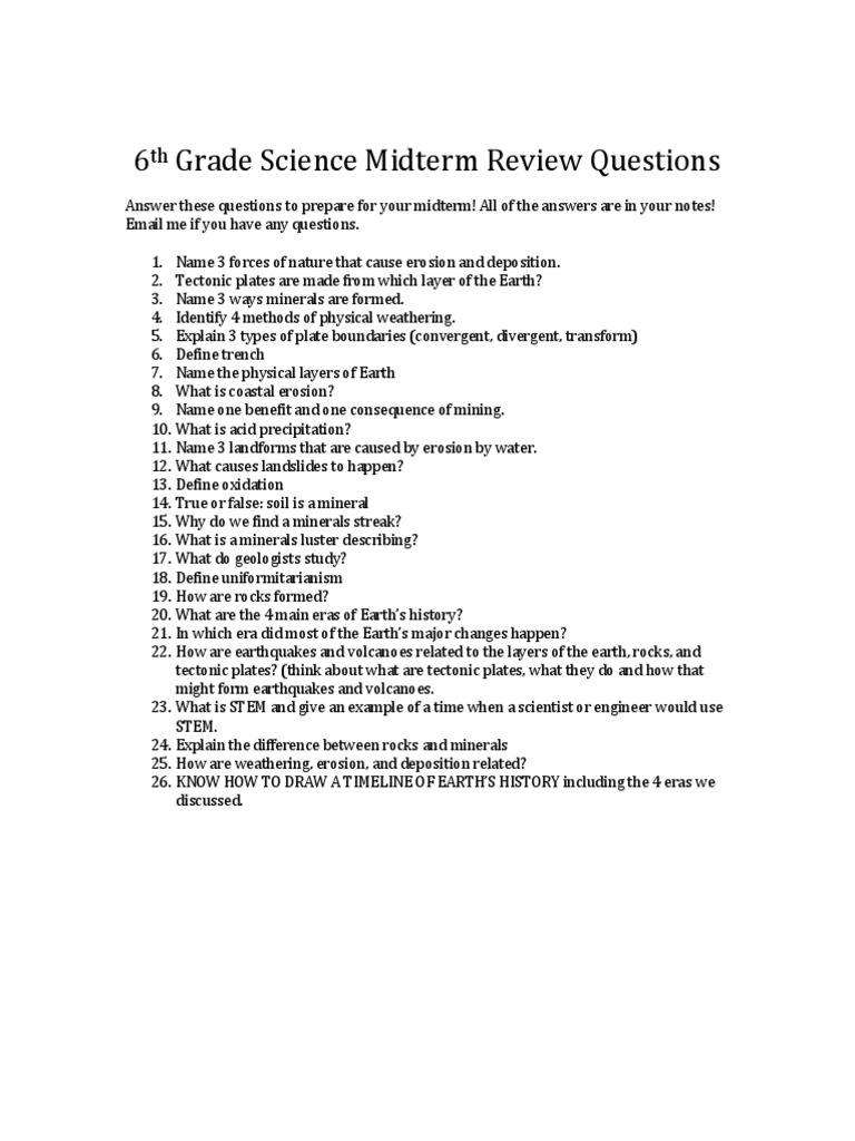 6th Grade Science Midterm Review Guide | PDF | Plate Tectonics | Earth