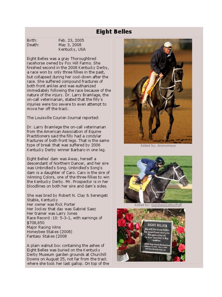 Eight Belles: Added By: Anonymous | PDF