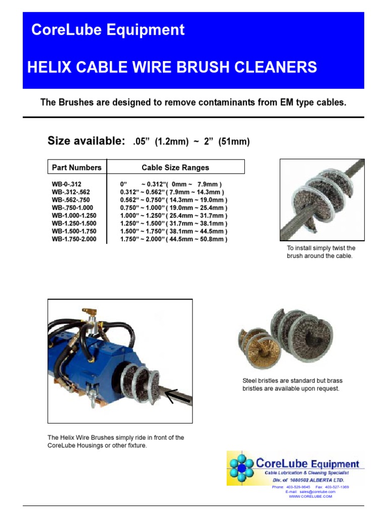 Corelube Equipment Helix Cable Wire Brush Cleaners: Size Available | PDF