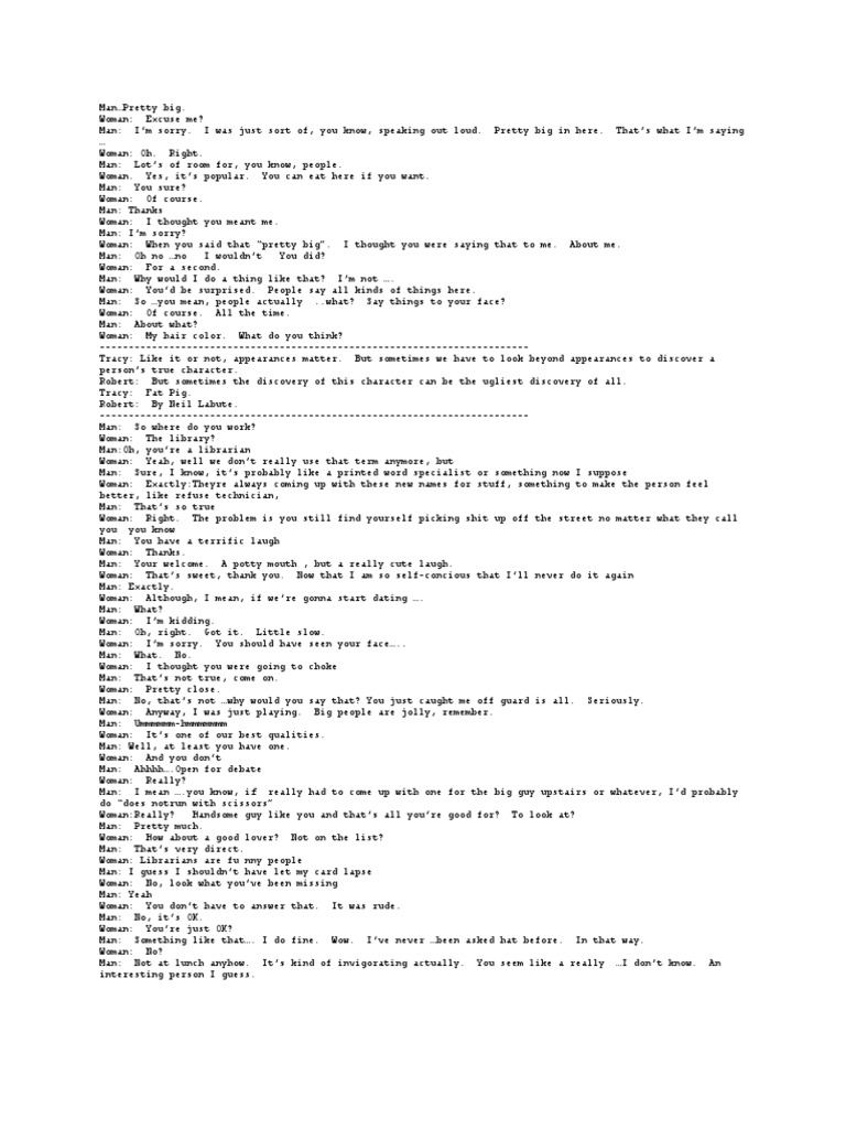 Fat Pig Neil Labute Script | PDF | Leisure