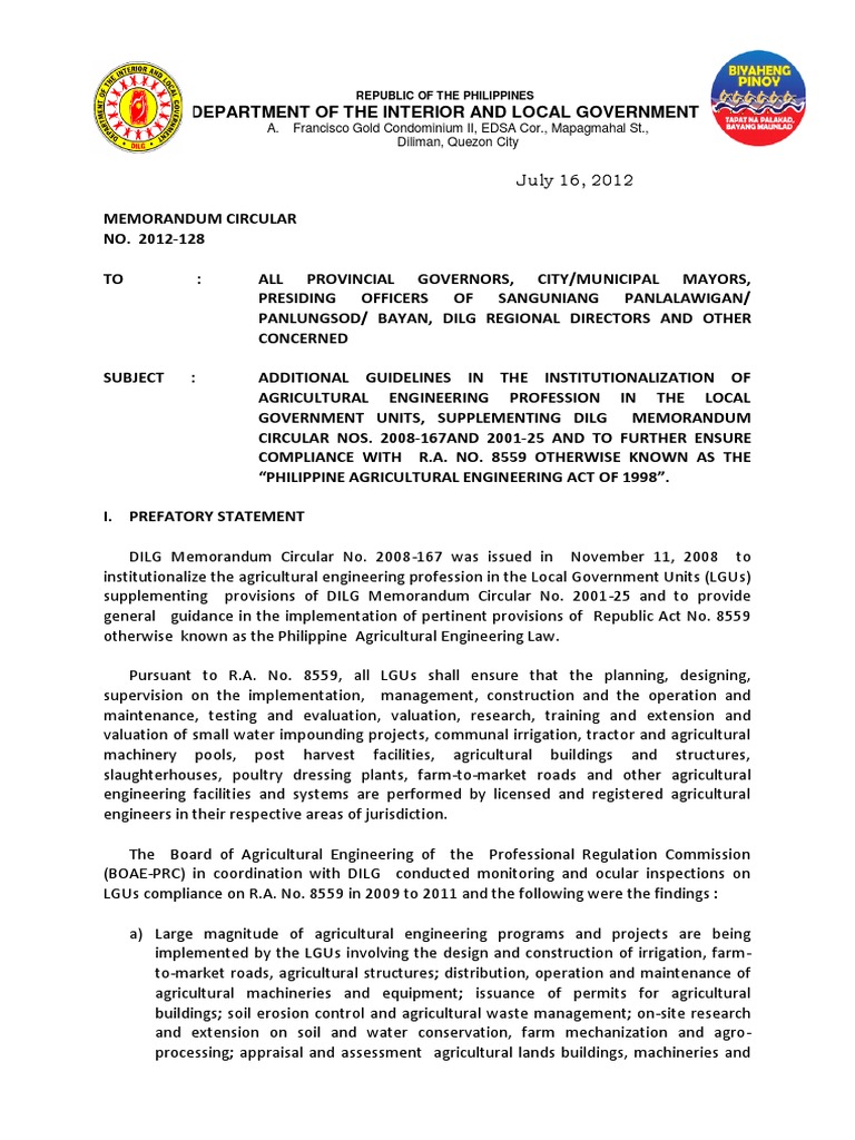 DILG Memo Circular 2012-128 - Additional Guidelines On AE ... DILG Memo Circular 2012-128 - Additional Guidelines On AE ...