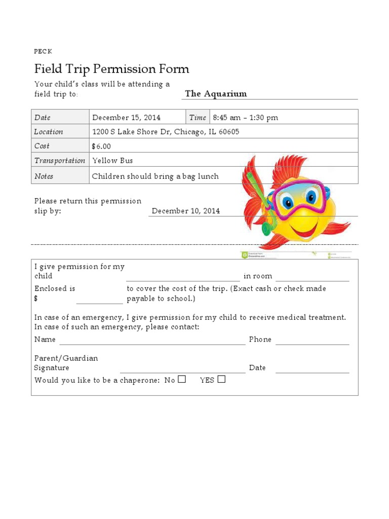 Aquarium Field Trip Permission Form | PDF