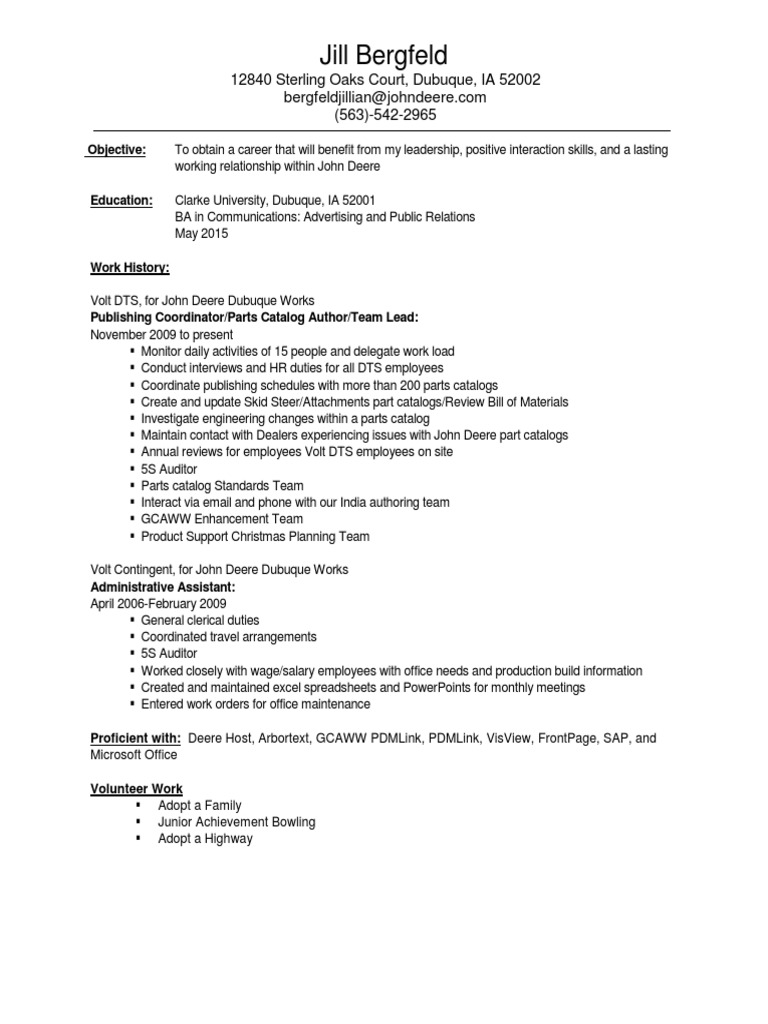 Jill Bergfeld's Professional Resume | PDF | Career & Growth