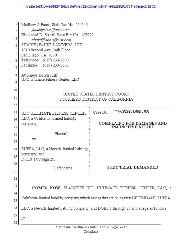 UFC Fitness Center Trademark Dispute | PDF | Trademark | Declaratory ...