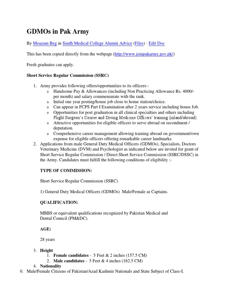 GDMOs in Pak Army | PDF | Officer (Armed Forces) | Specialty (Medicine)