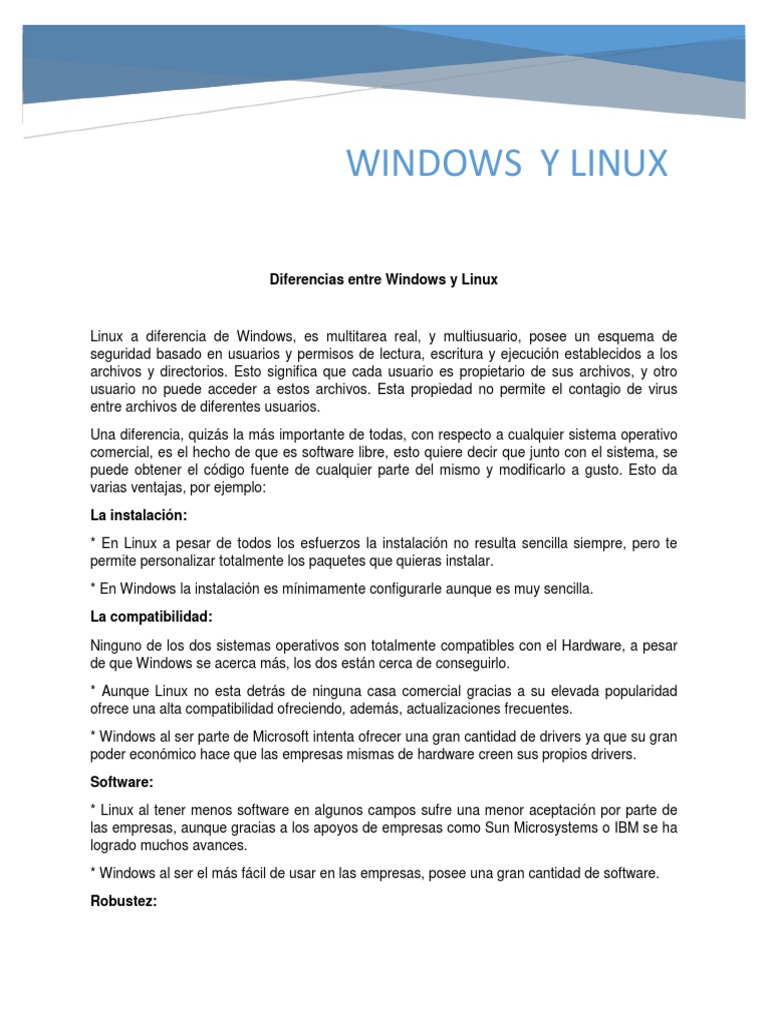 Diferencias Entre Windows y Linux | PDF | Microsoft Windows | Archivo ...