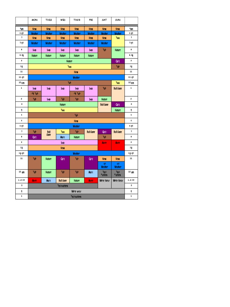 Weekly TV Schedule Overview | PDF
