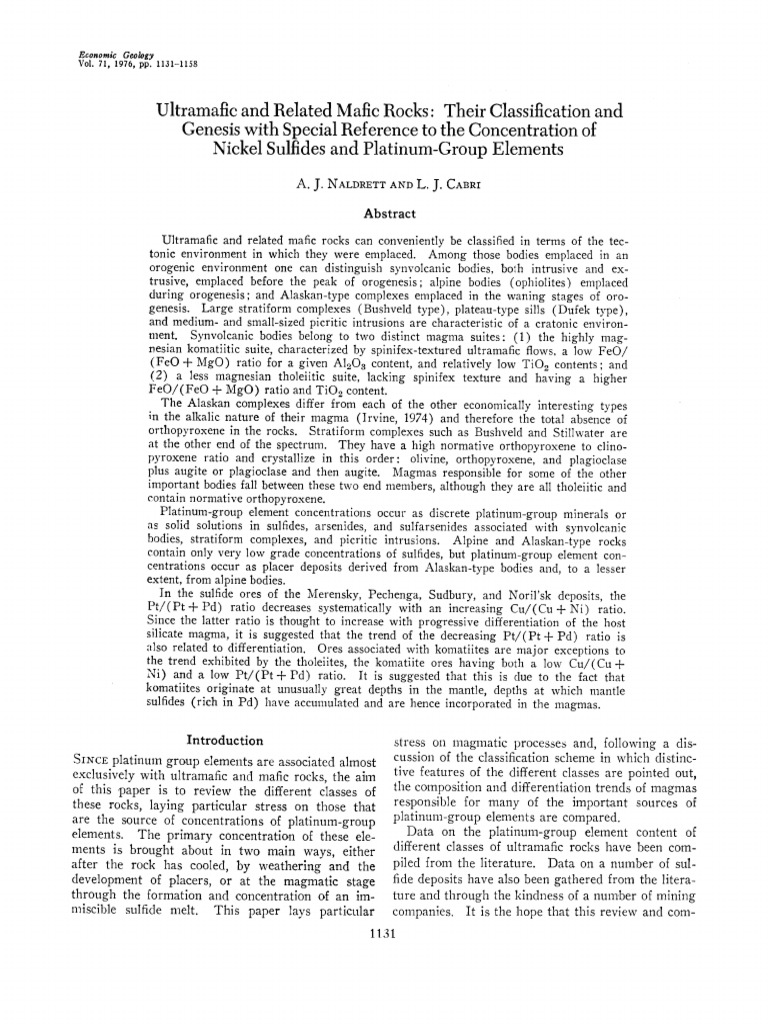 Classification and Genesis of Ultramafic and Related Mafic Rocks, with ...