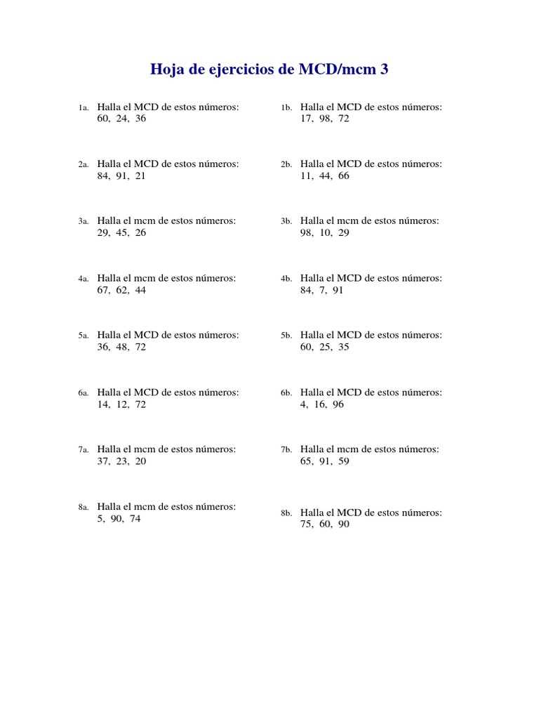 jefe átomo Mal calculo de mcm y mcd ejercicios Bienes diversos palanca Sur