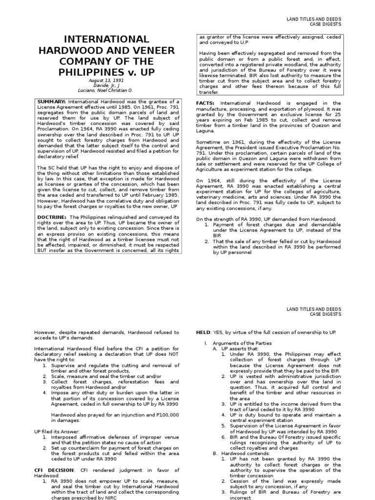 UP's Timber Rights Over Hardwood's License | PDF | United States Forest ...