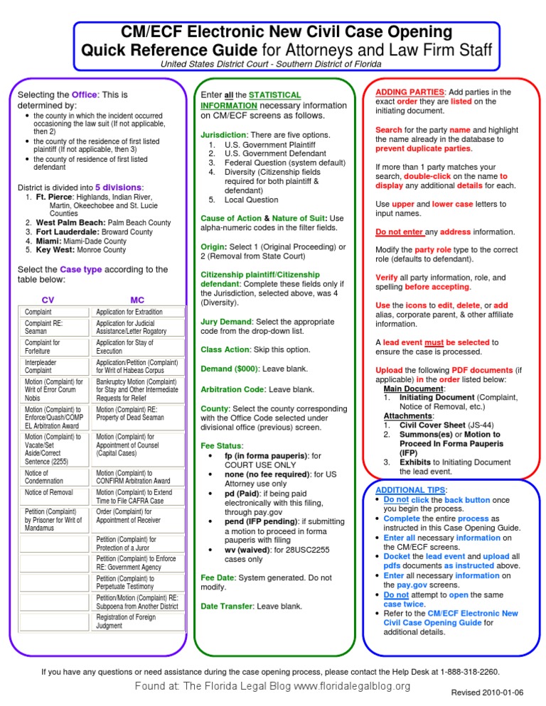CM-ECF Electronic New Civil Case Opening Quick Reference - S.D. Florida ...