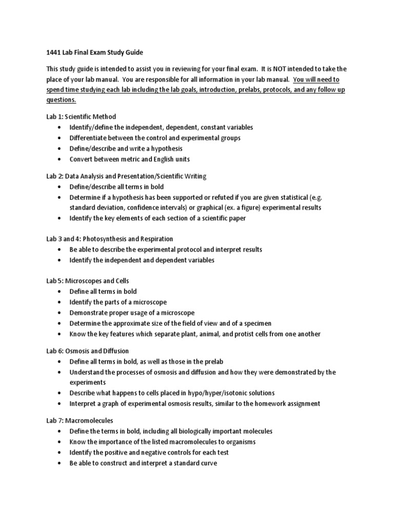 1441 Lab Final Exam Study Guide | PDF | Experiment | Scientific Method