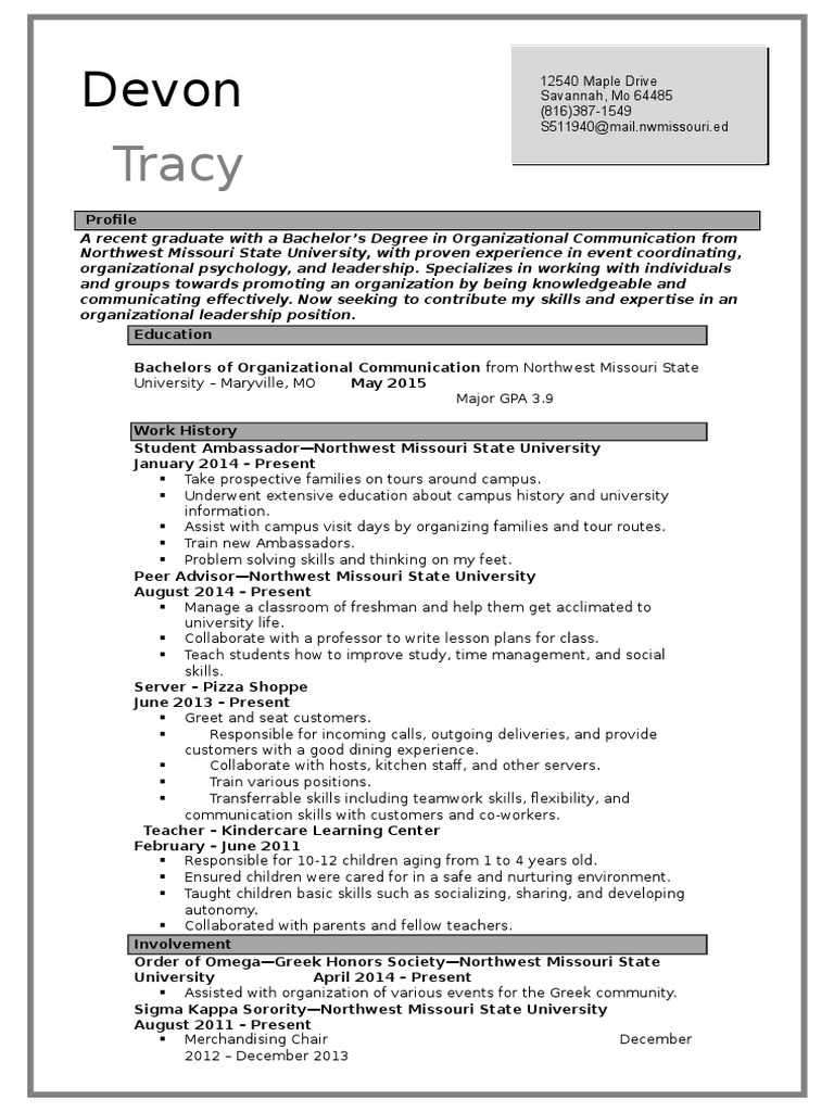 Devon Tracy - Resume | PDF | Fraternities And Sororities | Teachers