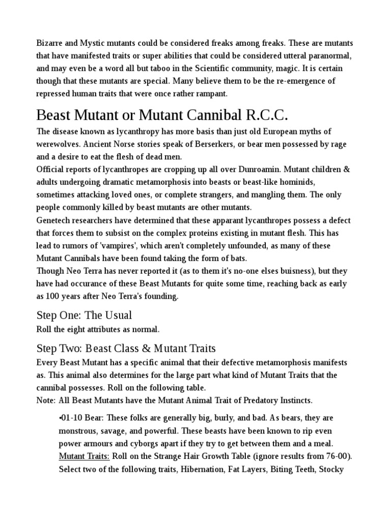 Beast Mutant or Mutant Cannibal R.C.C.: Step One: The Usual Step Two ...
