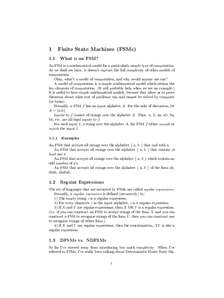 1.1 What Is An FSM?: 1.1.1 Examples | PDF | Theory Of Computation ...