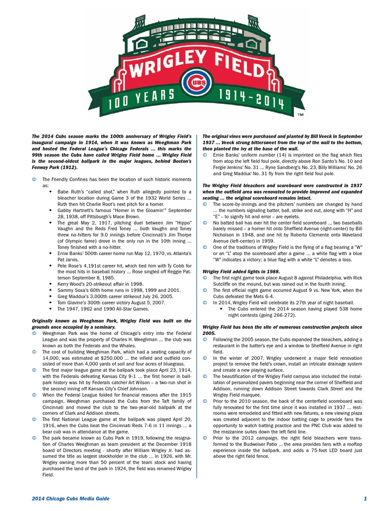 2014 Cubs Media Guide | PDF | Wrigley Field | Chicago Cubs
